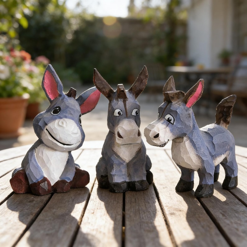 Cute Wooden Donkey Figurine Solid Wood | Farm Animal Desk Decor | Hand ...