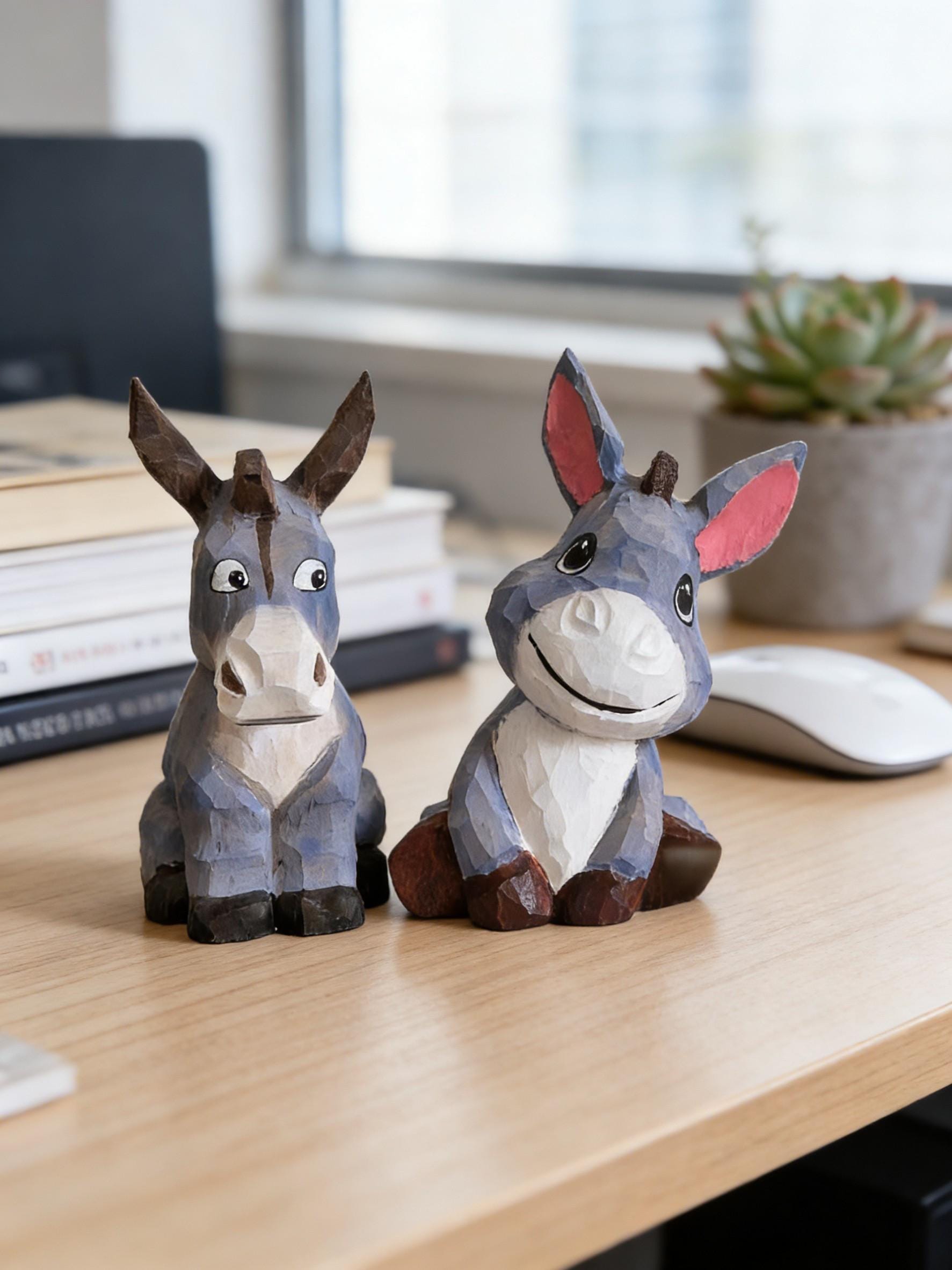 Cute Wooden Donkey Figurine Solid Wood | Farm Animal Desk Decor | Hand ...
