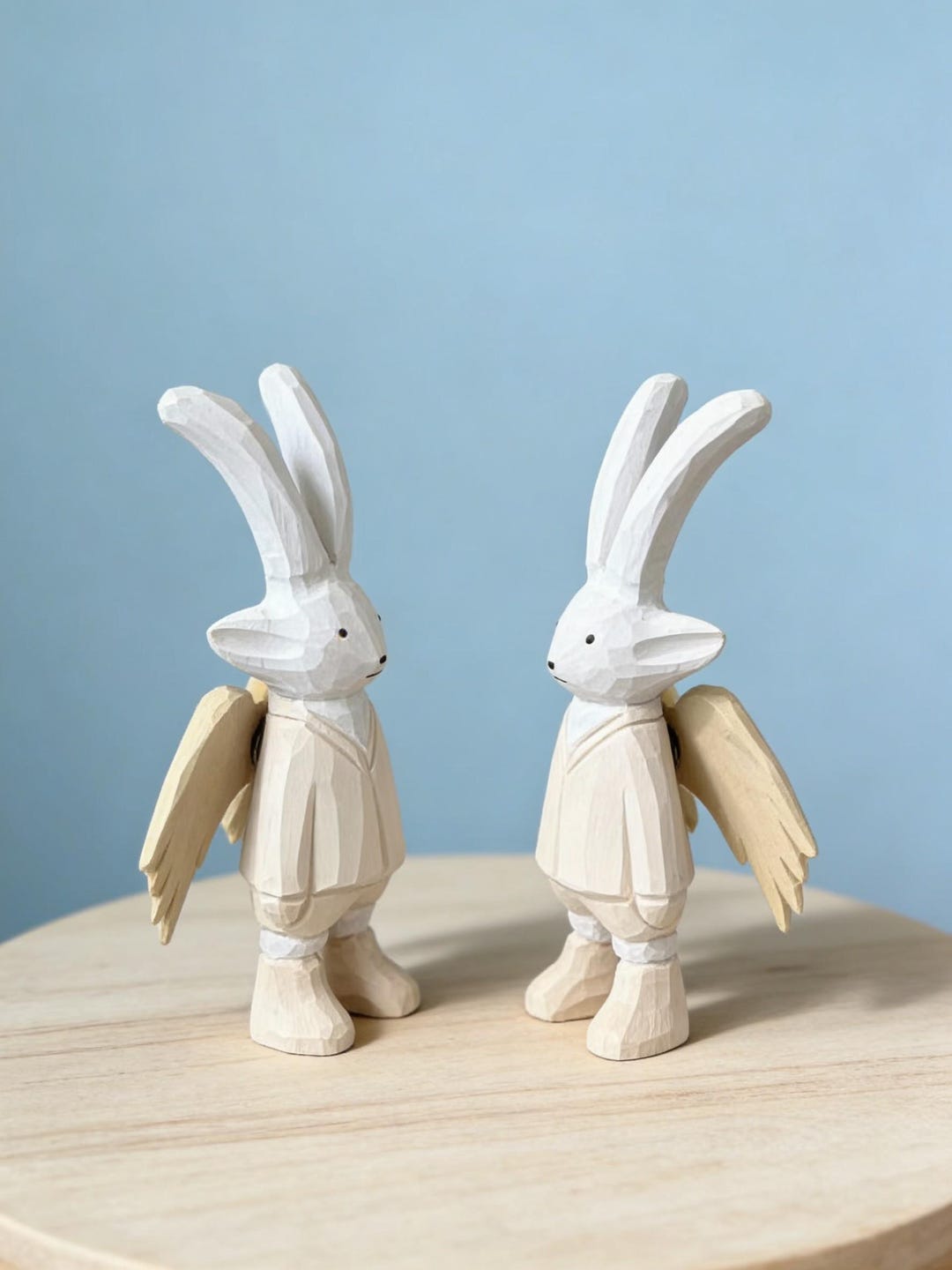 Hand-carved Wooden Rabbit Figurines With Wings|premium Natural Solid ...