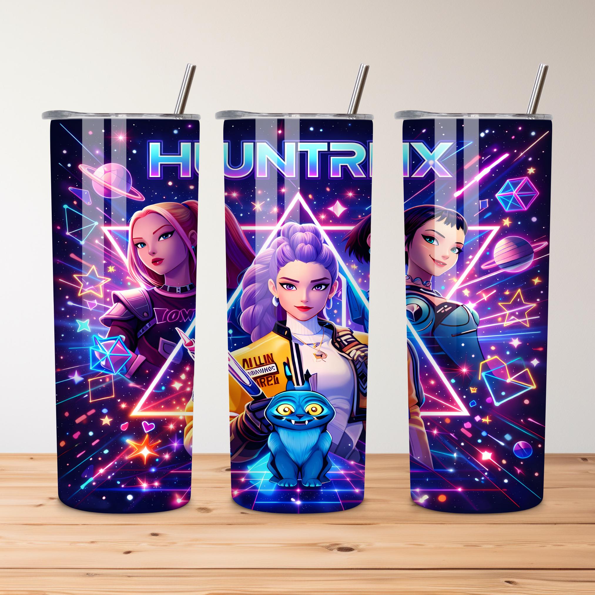 20oz K-pop Demon Hunter Inspired Tumbler Wrap PNG | Huntrix Style Neon ...