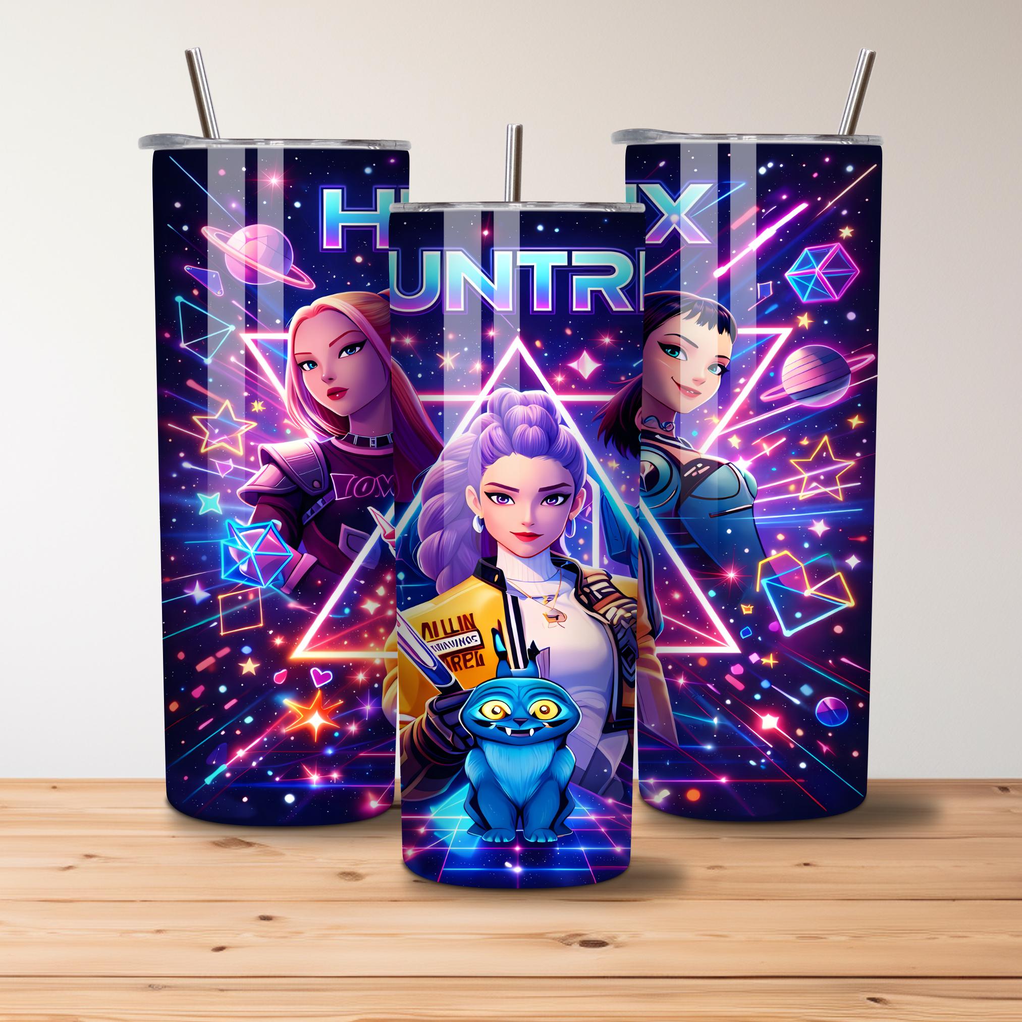 20oz K-pop Demon Hunter Inspired Tumbler Wrap PNG | Huntrix Style Neon ...
