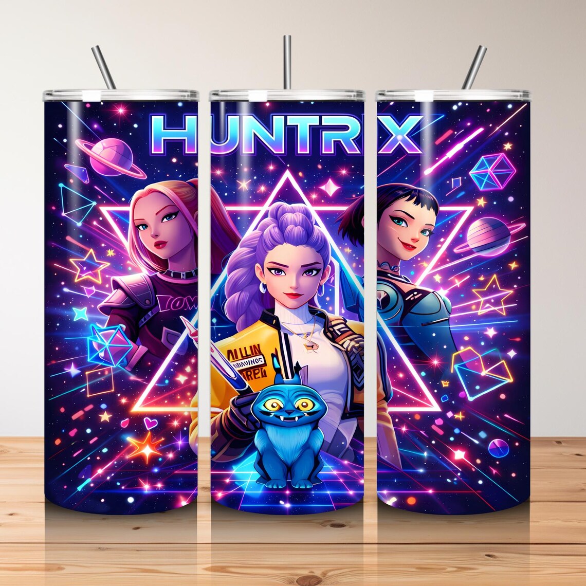20oz K-pop Demon Hunter Inspired Tumbler Wrap PNG | Huntrix Style Neon ...