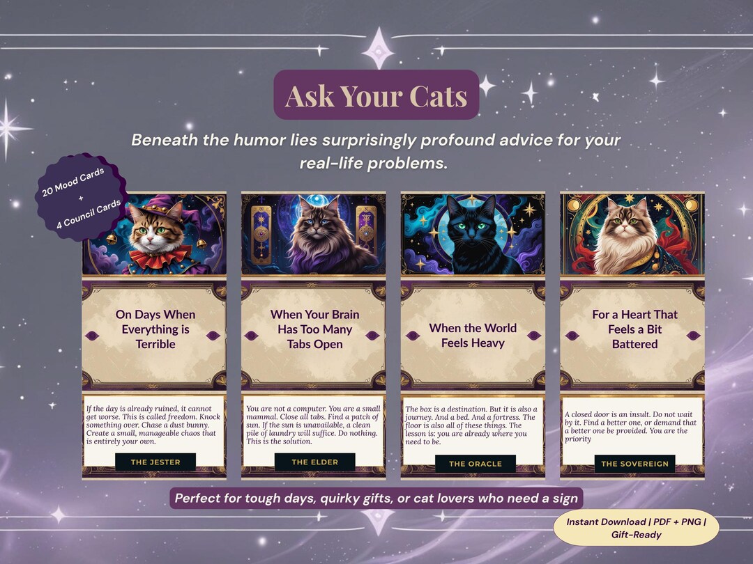 Funny Cat Oracle Deck: Self-care Mental Health Cards (printable Digital ...