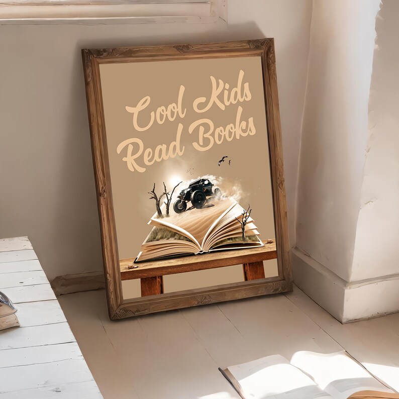 Cool Kids Read Books Poster – Adventure Book Art Print, Kids Room Wall ...