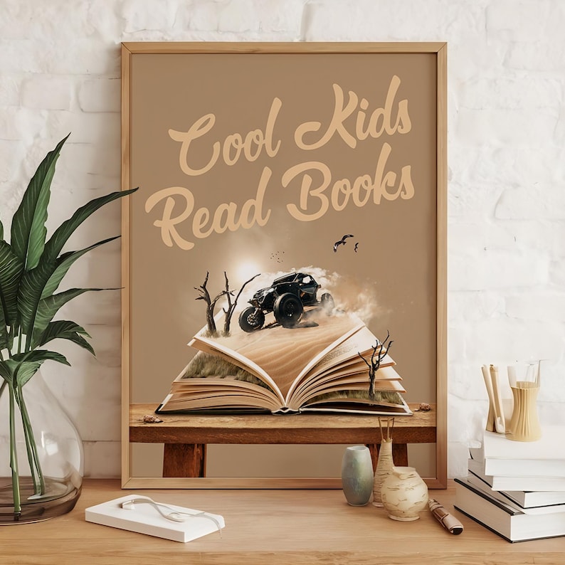 Cool Kids Read Books Poster – Adventure Book Art Print, Kids Room Wall ...