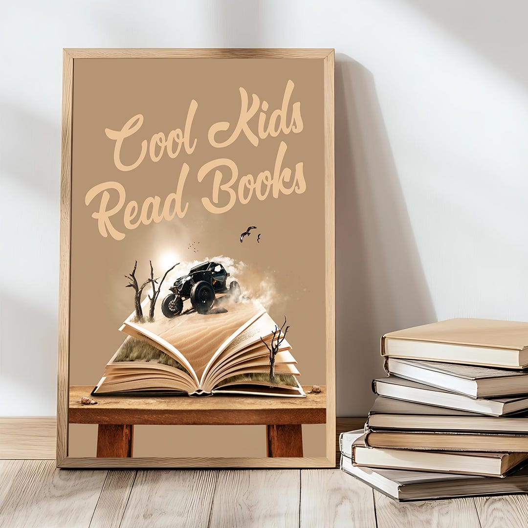 Cool Kids Read Books Poster – Adventure Book Art Print, Kids Room Wall ...