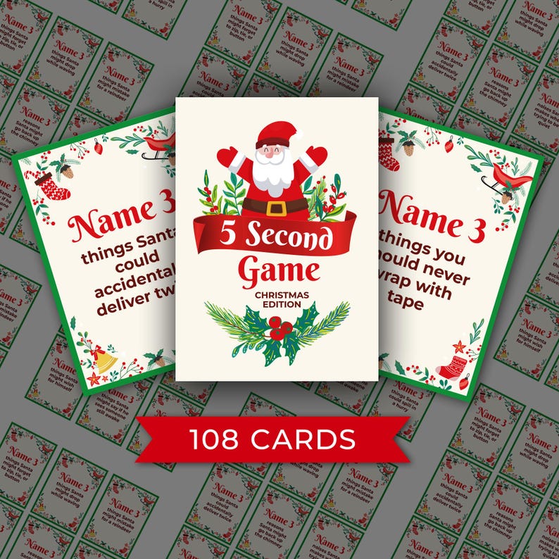 Christmas 5 Second Game — Fun Family Holiday Party Game | 108 Cards ...