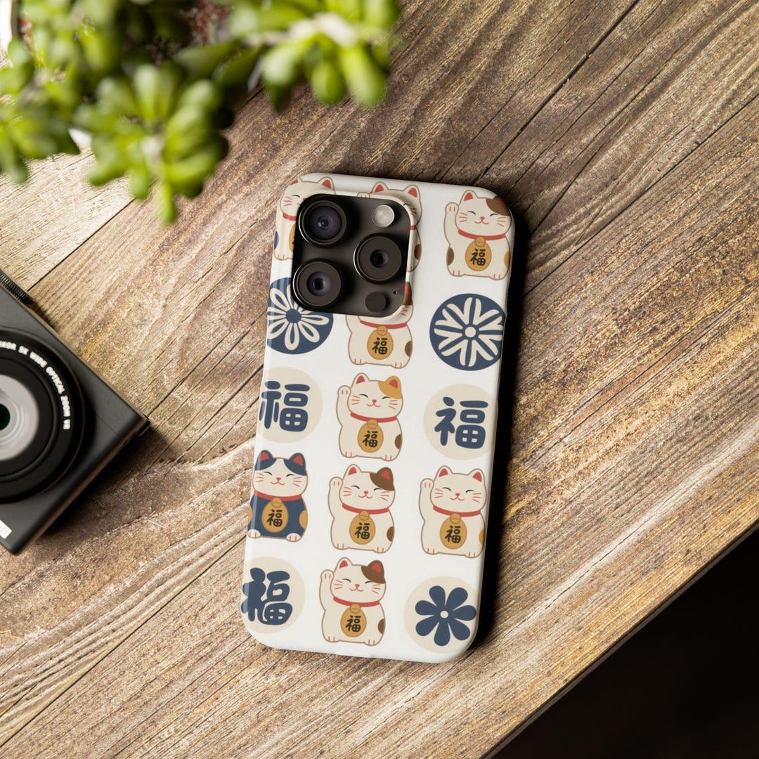 Cute Lucky Cat (maneki-neko) Slim Phone Cases, Kawaii Style, Japanese ...