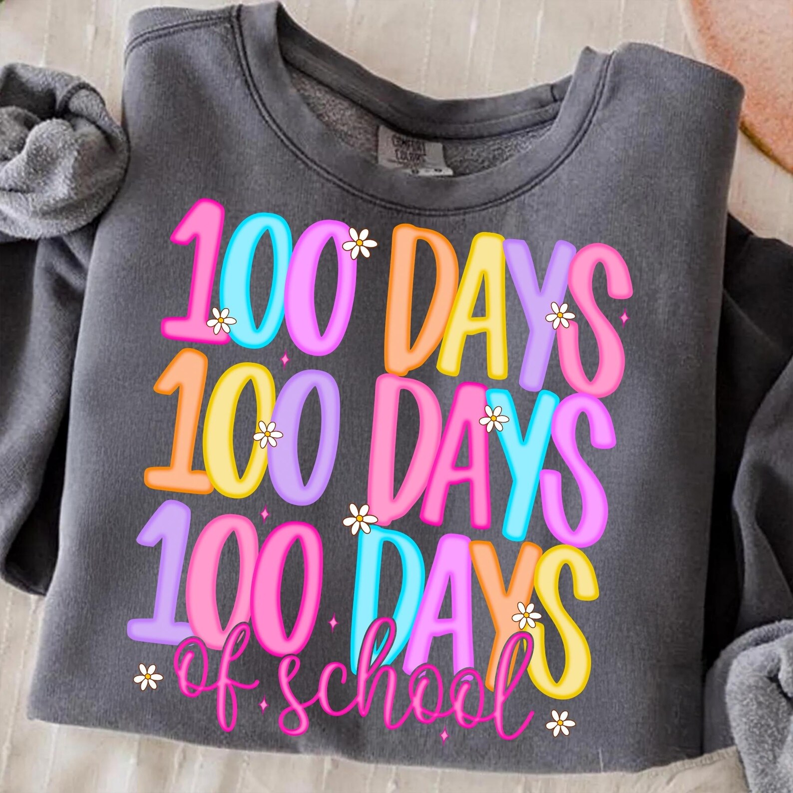Preppy Happy 100 Days of School Png Colorful Teacher Sublimation Retro ...