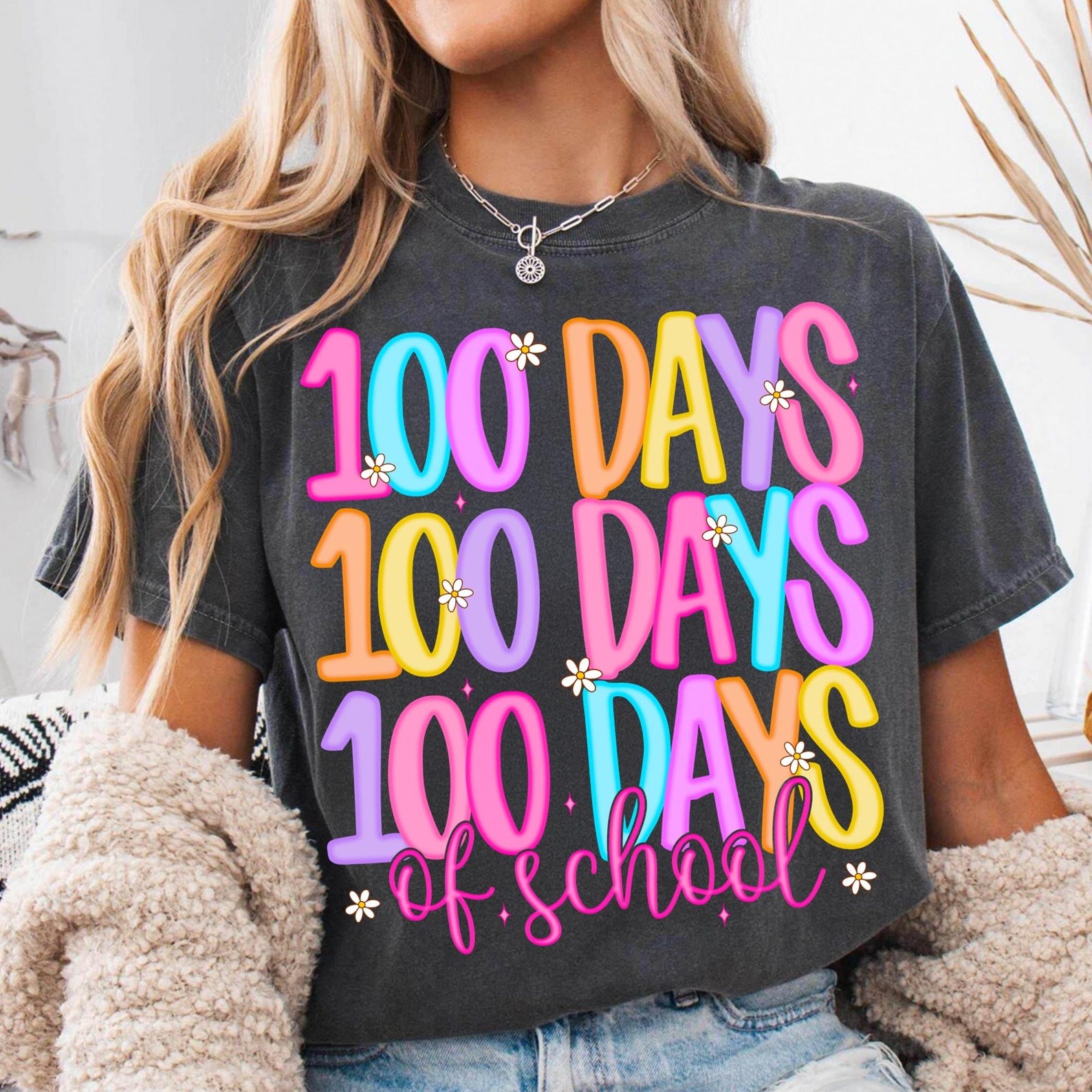 Preppy Happy 100 Days of School Png Colorful Teacher Sublimation Retro ...