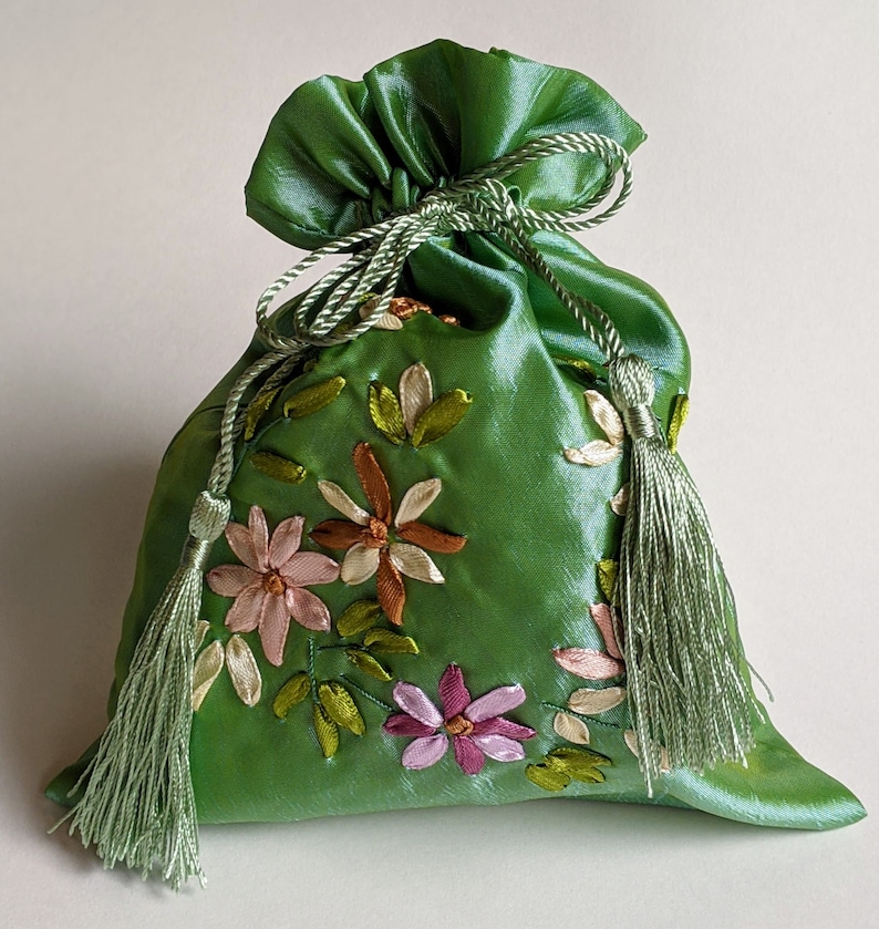 Silk Embroidered Tassel Drawstring Pouch 6x8.5 In. Asian | Etsy