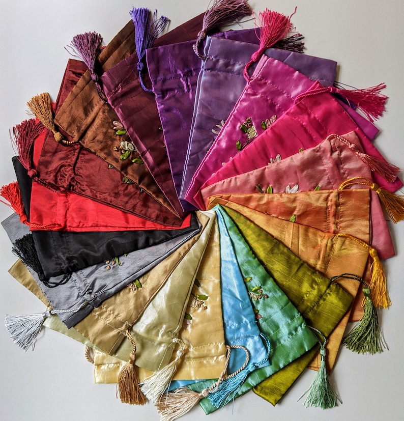 Silk Embroidered Tassel Drawstring Pouch 6x8.5 in. Asian | Etsy