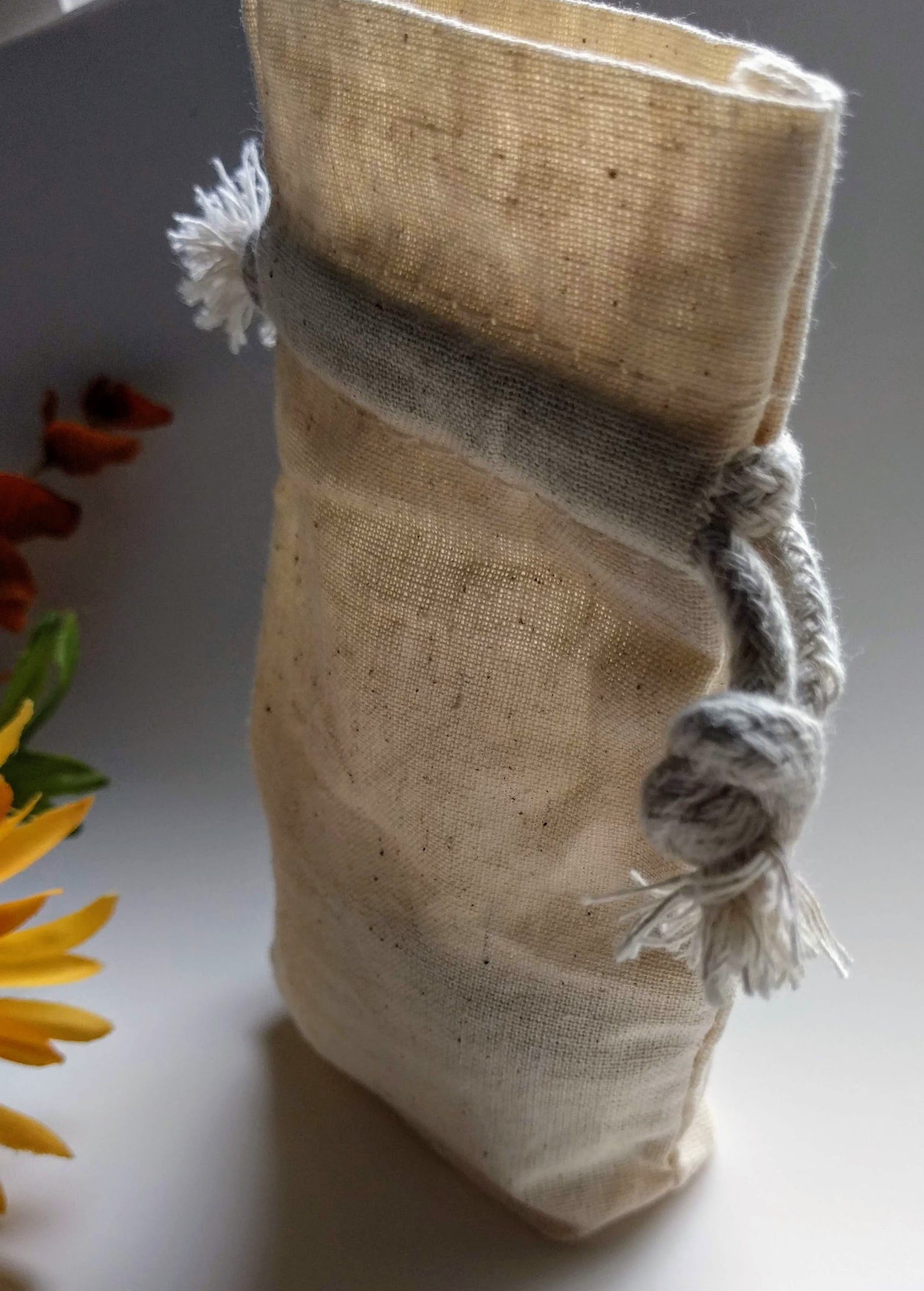 Natural Cotton Muslin Drawstring Bag, Flat Gusset Base Rope Cords ...