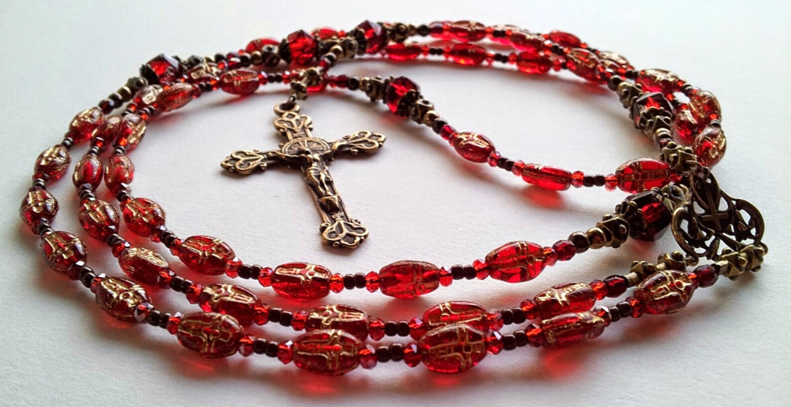 Holy Spirit Giver of Life Rosary - Bronze Crucifix, Center, Red Gold ...