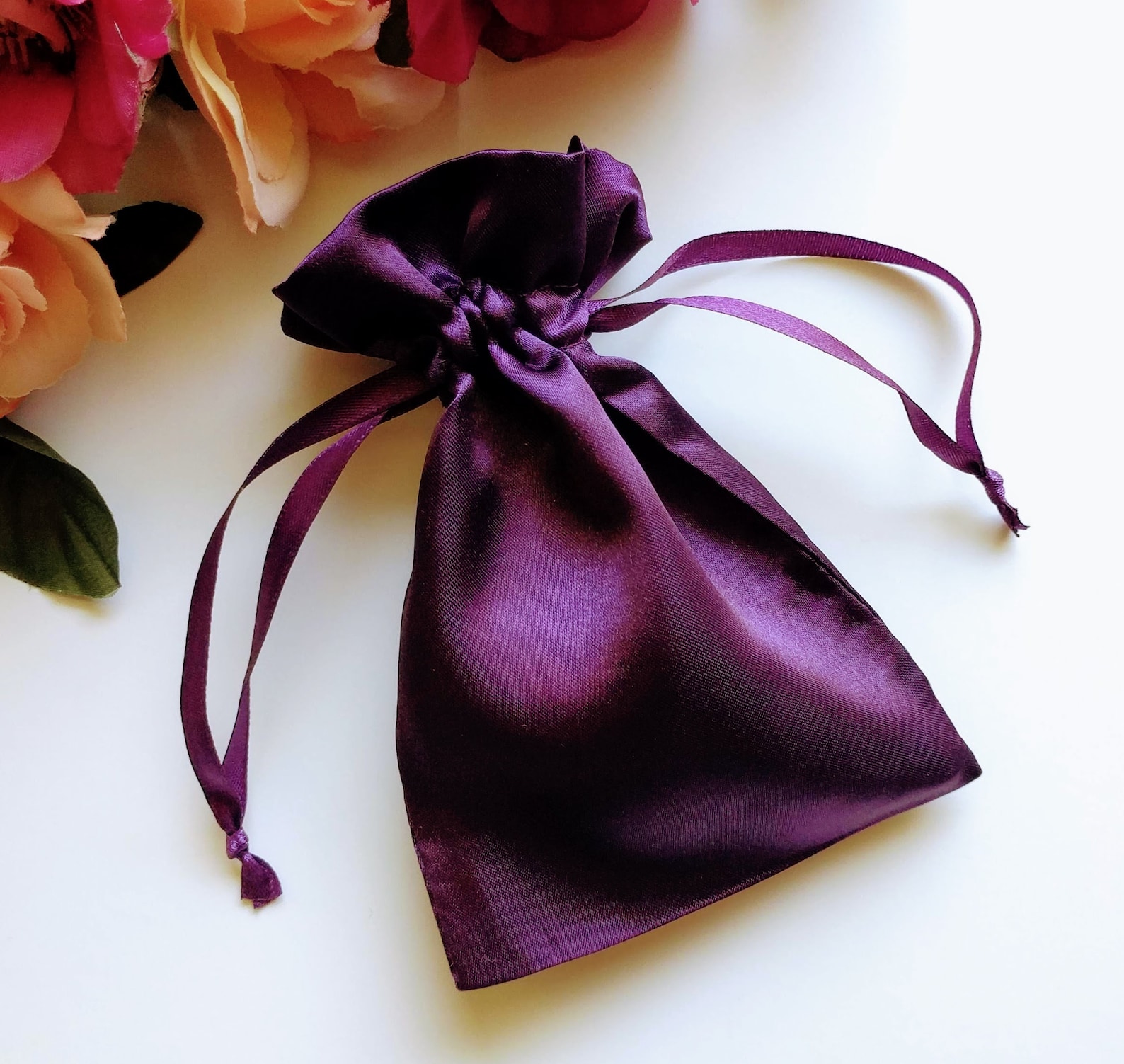 Satin Drawstring Bag Eggplant Purple Violet, 2x1.5, 3x2.75, 4x4.5, or ...