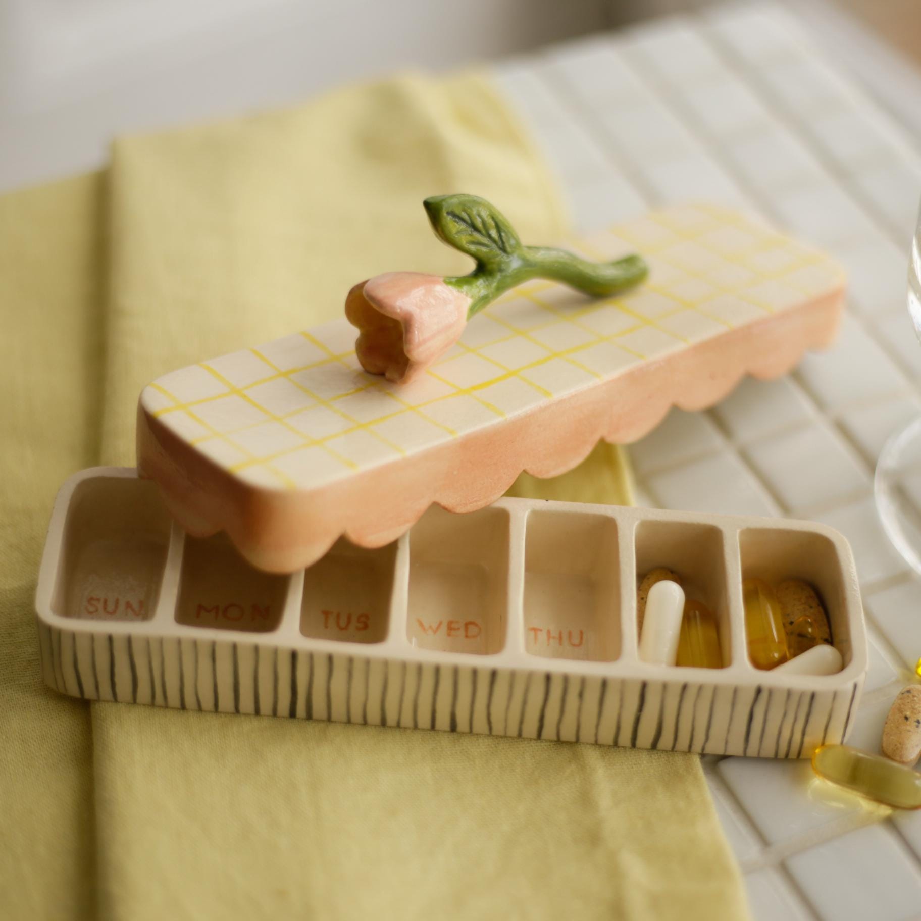 Pill Case Ceramic Vitamin Box Birth Control Case Pill Organizer Daily ...