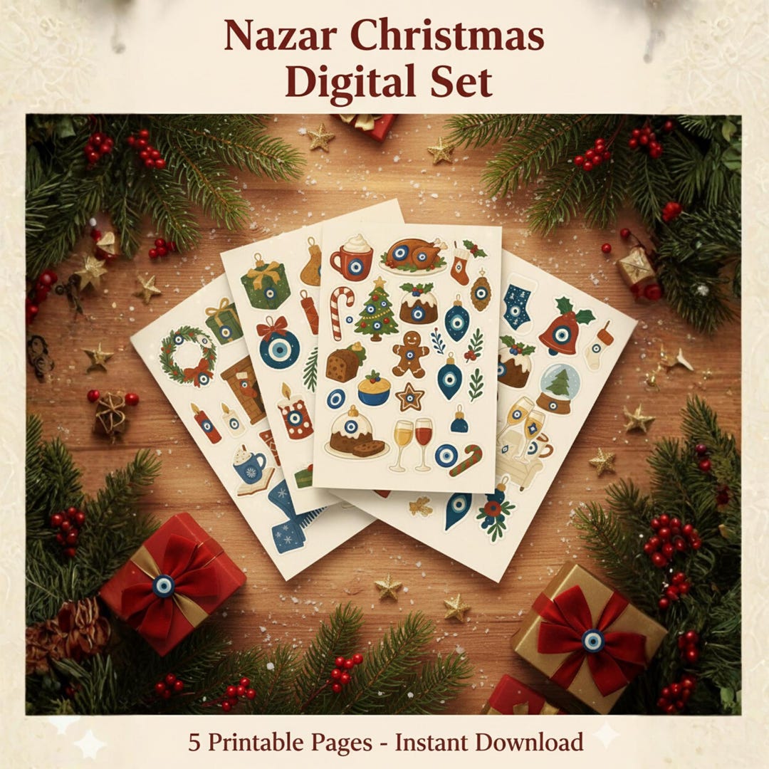 Evil Eye Christmas Set – Nazar Holiday Stickers, Printable Clipart PNG ...