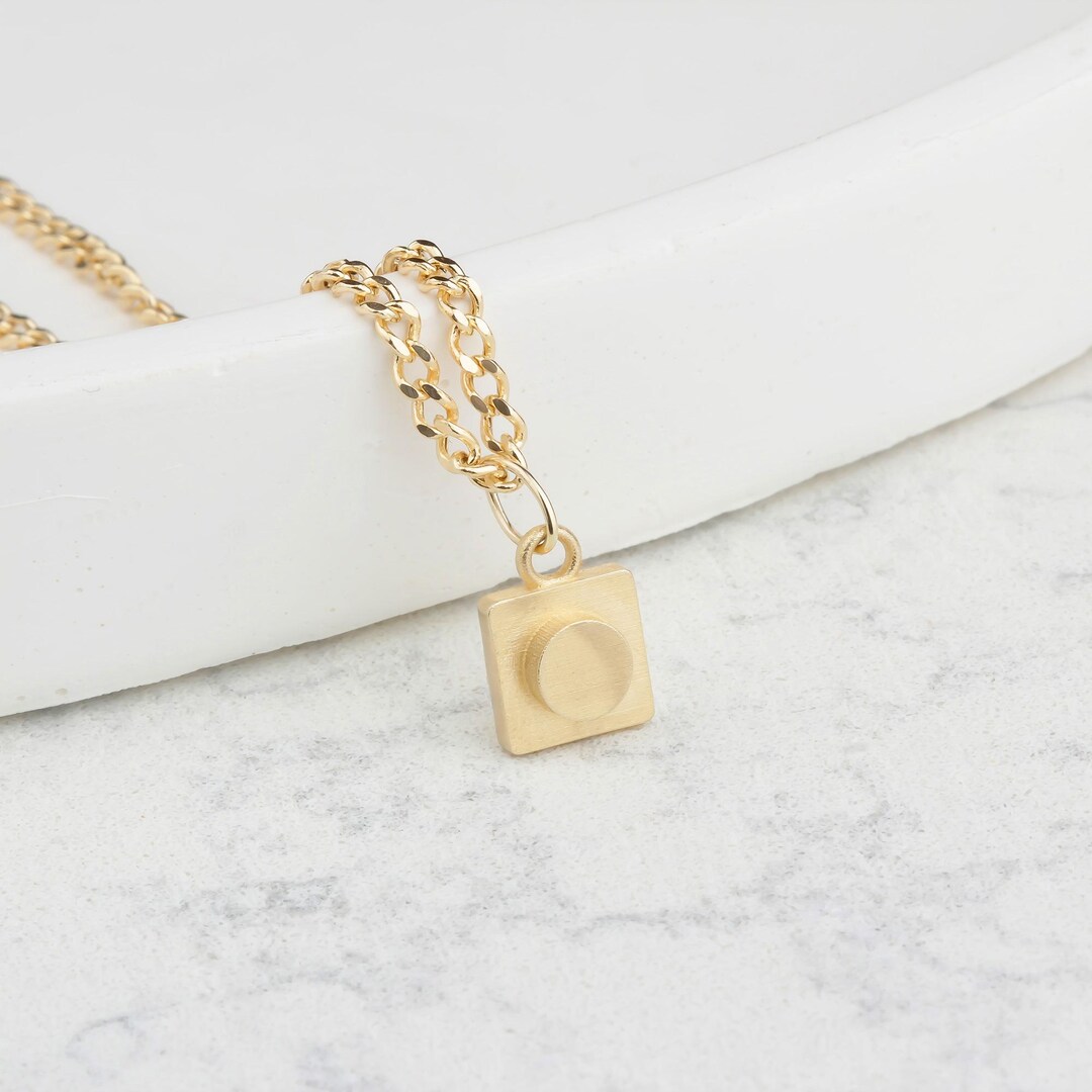 14K Solid Gold Building 1x1 Block Necklace: Creative Design, Compatible ...