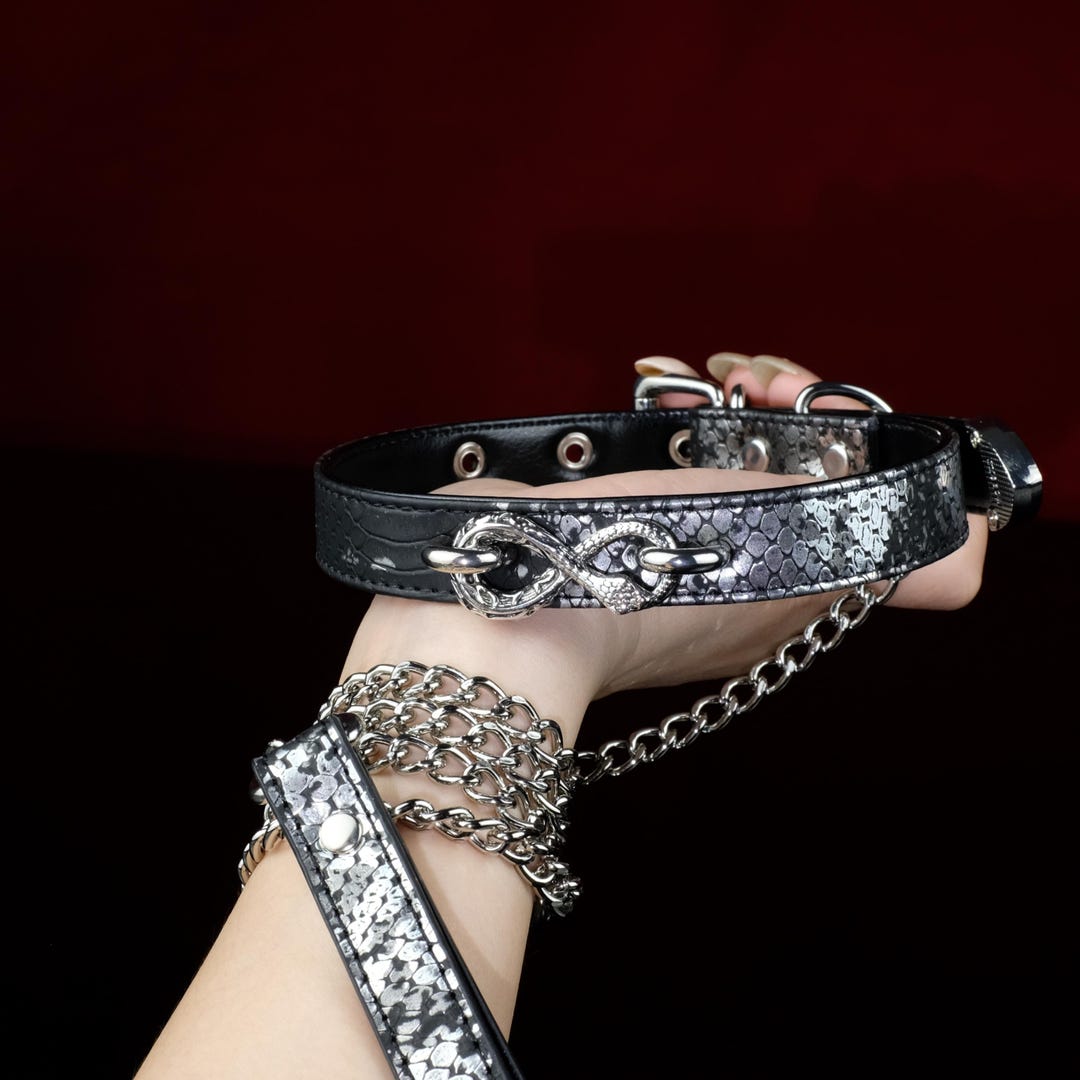 Custom Black Snake Day DDLG Choker and Leash Set, Silver Snake BDSM ...