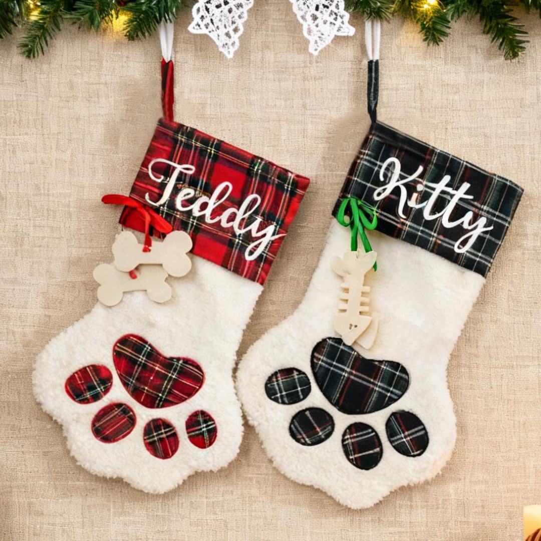 Pet Paw Christmas Stocking, 2025 Personalized Dog Stocking, Puppy ...
