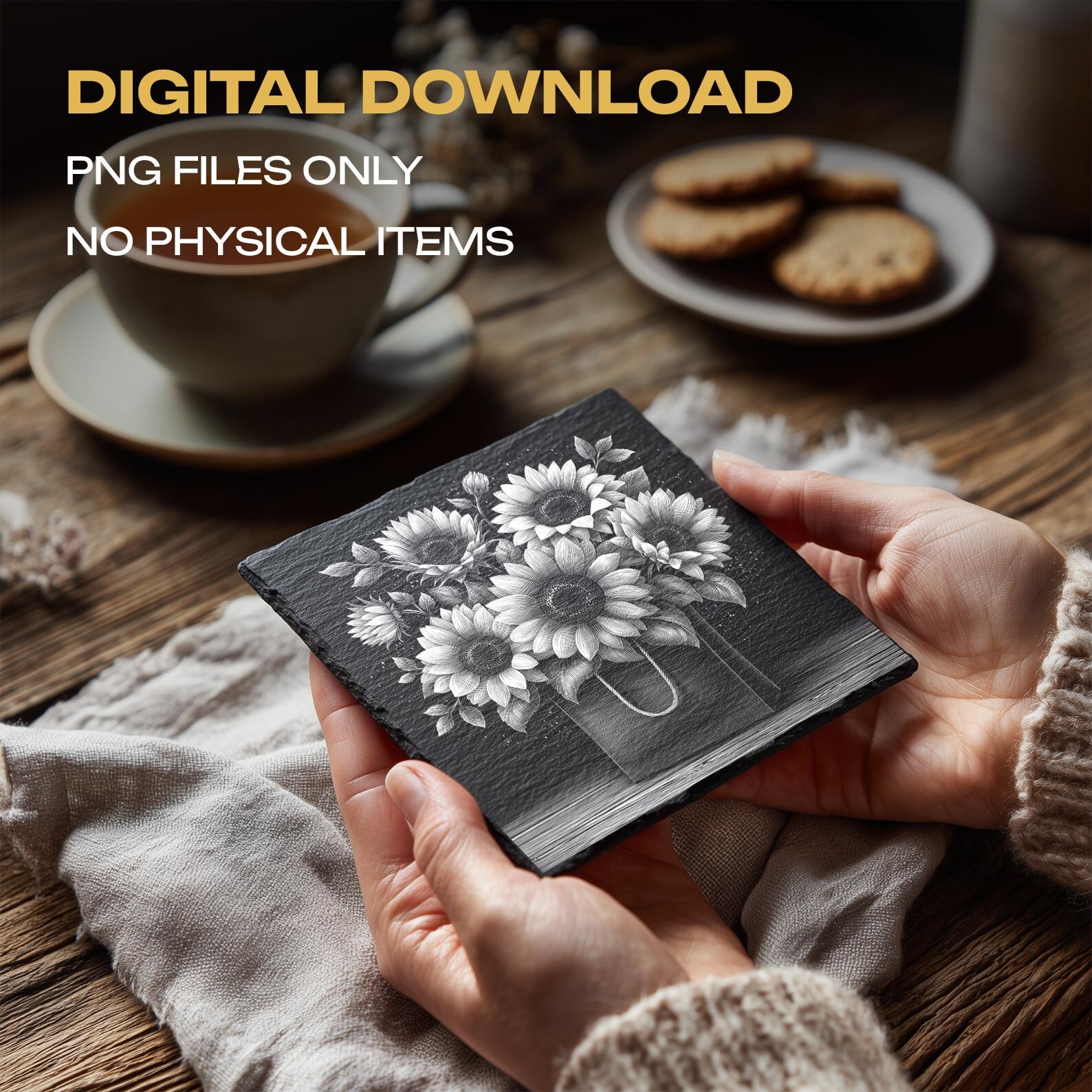 Sunflowers Laser Engraving PNG Bundle: Slate Coaster Designs (digital ...
