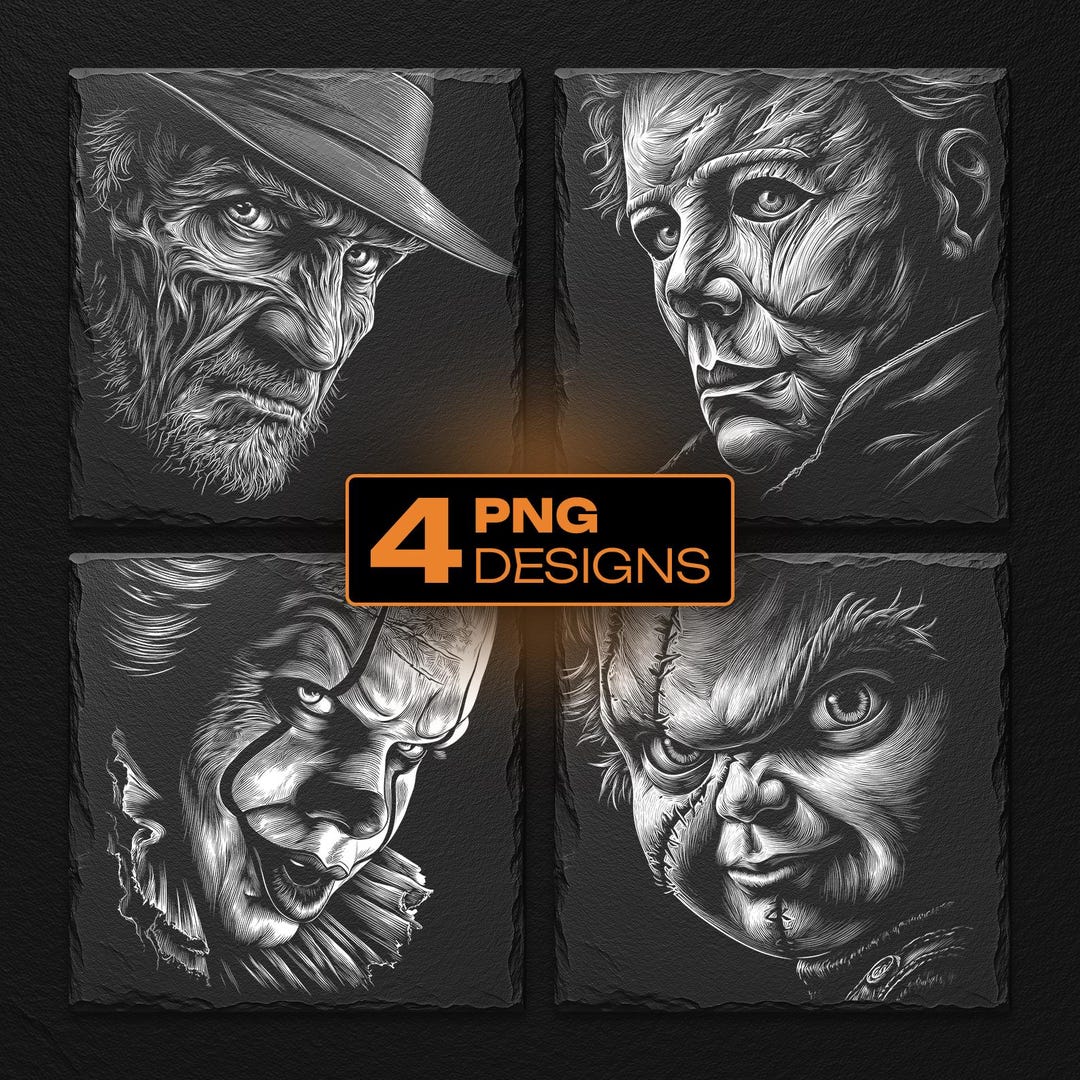 Halloween Horror Movie Faces Laser Engraving Files – Slate Coaster PNG ...