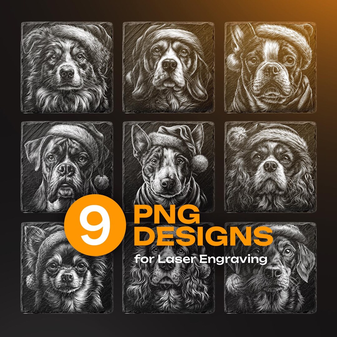 Christmas Dogs Slate Coasters PNG Bundle – 9 Dog Breeds in Santa Hats ...