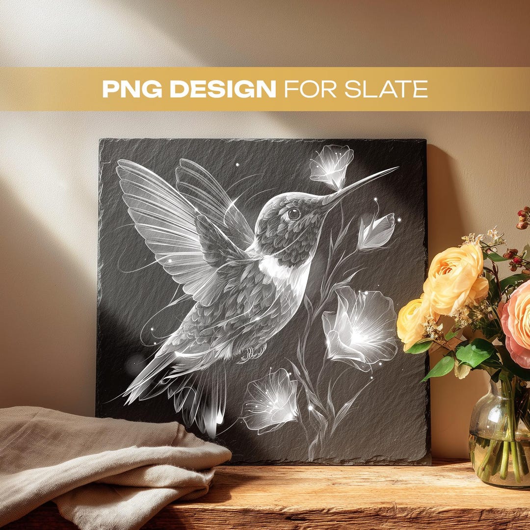 Hummingbird & Flowers Slate Coaster PNG Design: Laser Engraving File ...