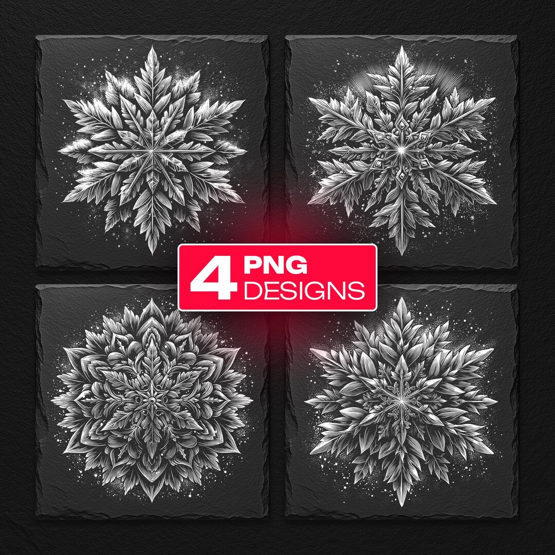 Christmas Snowflakes Laser Engraving PNG Bundle: Slate Coaster Designs ...