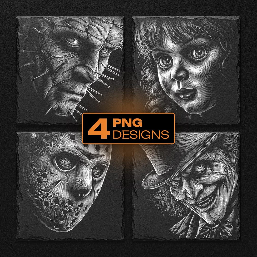 Horror Movie Faces Halloween Laser Engraving Files – Slate Coaster PNG ...