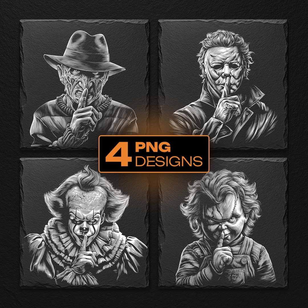 Horror Villains Shushing Laser Engraving PNG Bundle: Slate Coaster ...