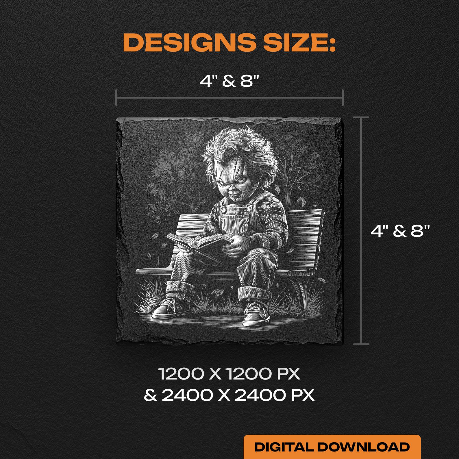 Horror Villains Reading in Park PNG Bundle, Laser Engraving Files for ...