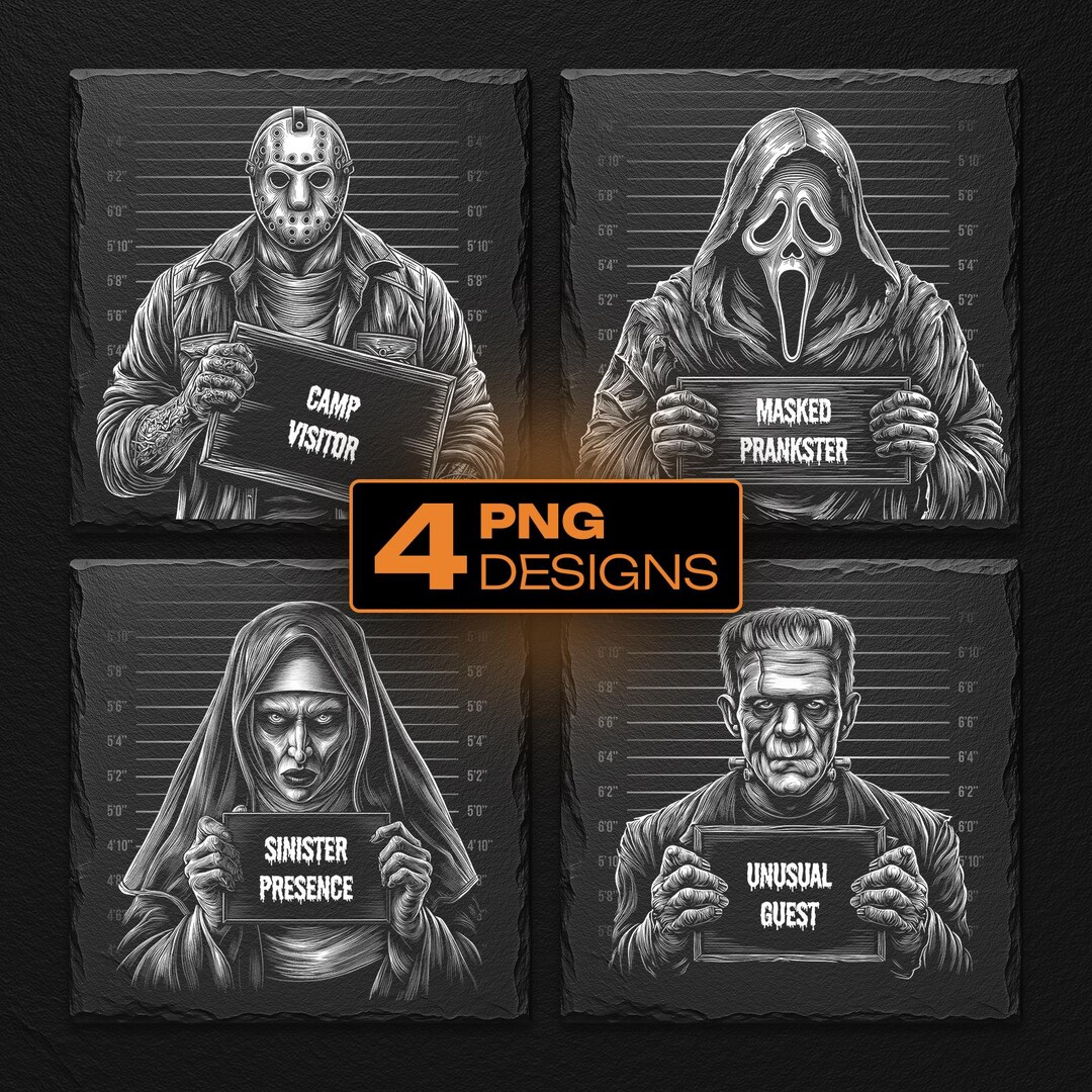 Horror Movie Mugshot Laser Engraving PNG Bundle for Slate Coasters - Etsy