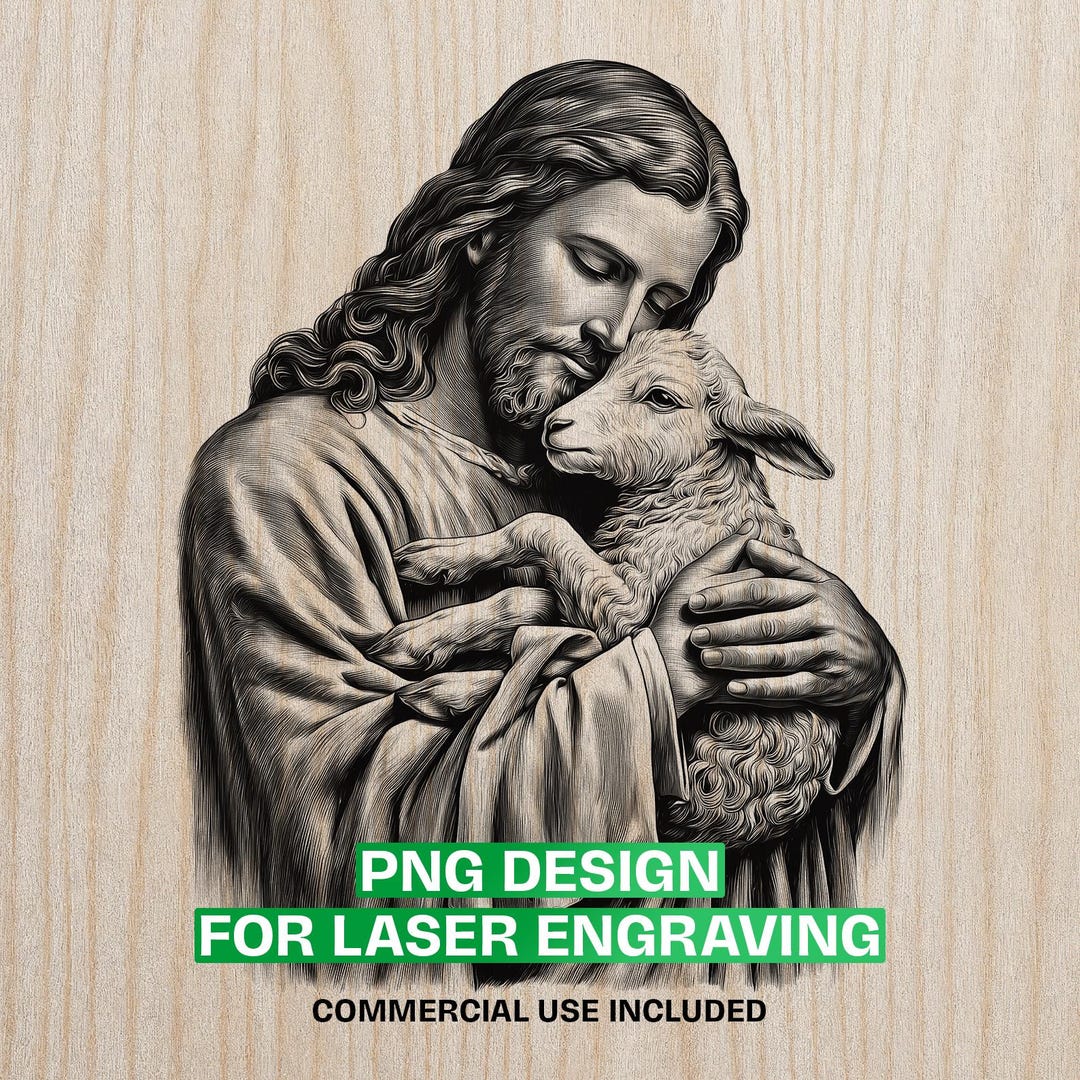 Jesus Christ Good Shepherd Wood Laser Engraving PNG | Sacred Christian ...