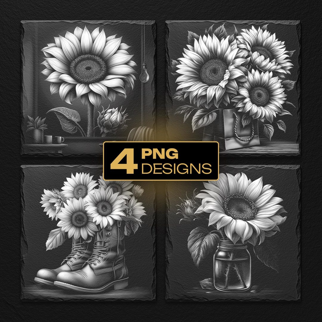 Sunflowers Laser Engraving PNG Bundle: Slate Coaster Designs (digital ...