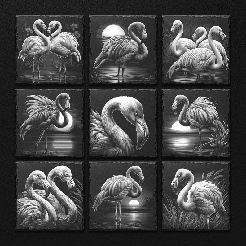 Flamingo Laser Engraving PNG Bundle: Slate Coaster Designs (digital ...