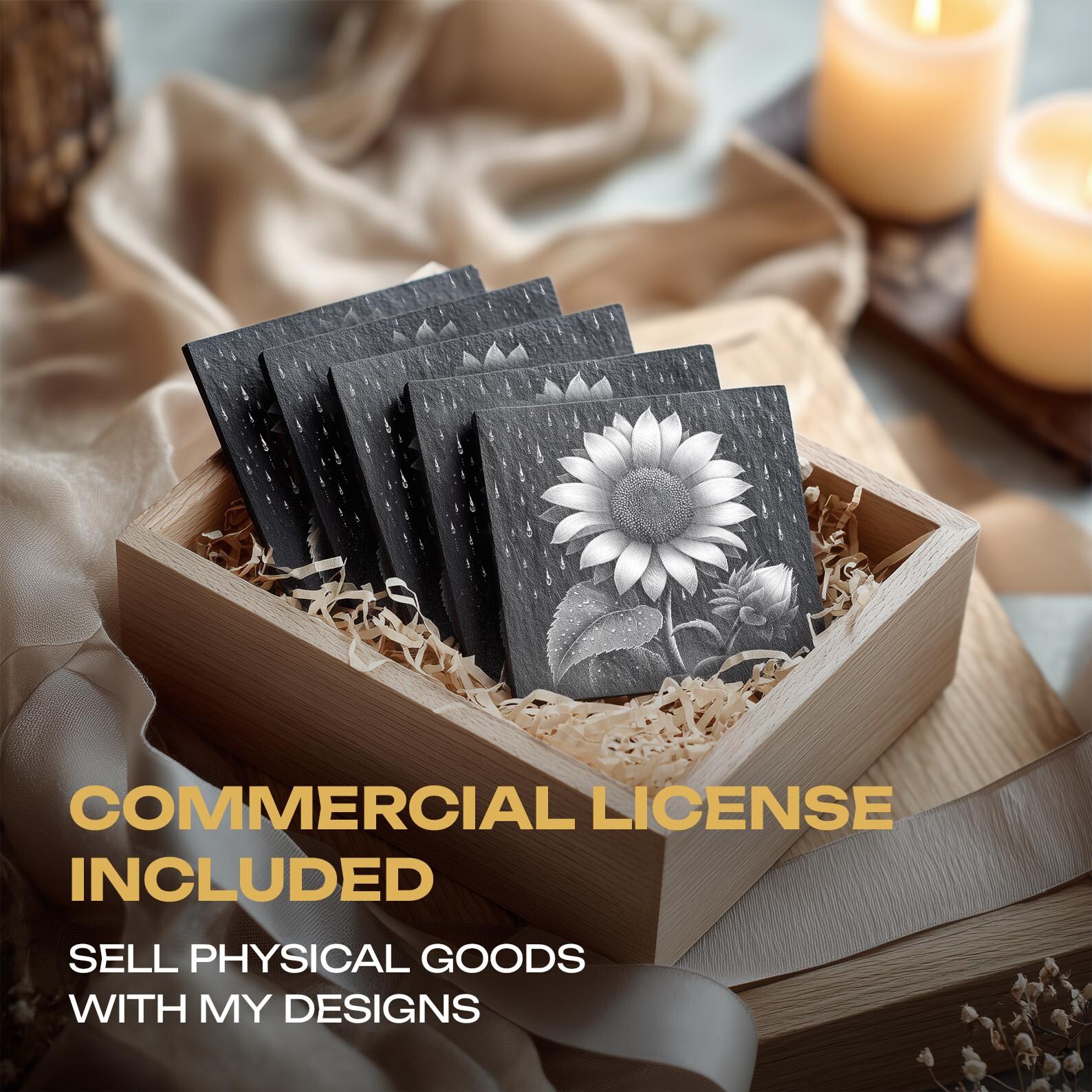 Sunflowers Laser Engraving PNG Bundle: Slate Coaster Designs (digital ...