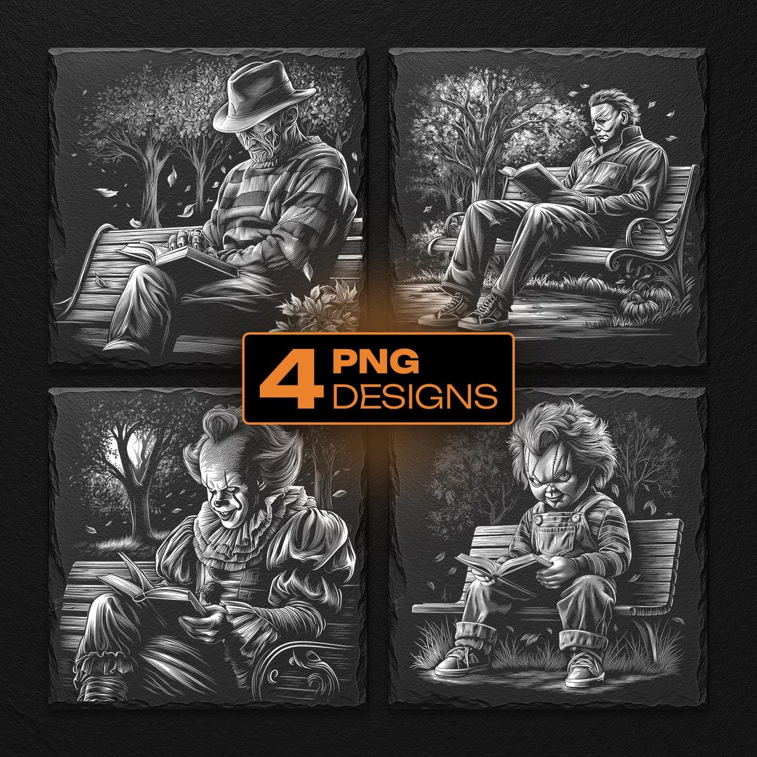 Horror Villains Reading in Park PNG Bundle, Laser Engraving Files for ...