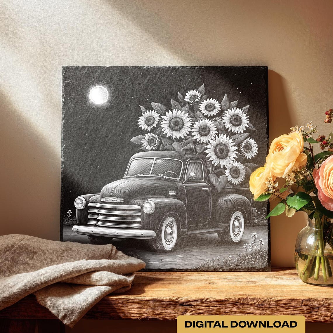 Sunflowers Laser Engraving PNG Bundle: Slate Coaster Designs (digital ...