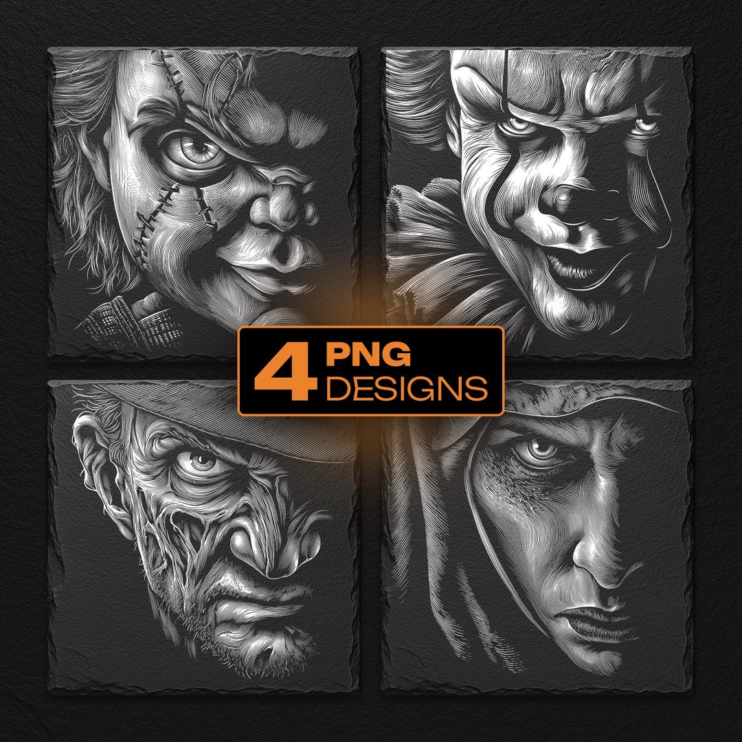 Halloween Horror Movie Faces Laser Engraving PNG Bundle for Slate ...