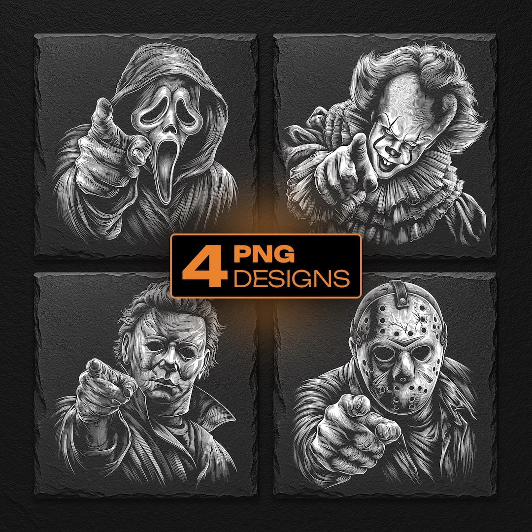 Halloween Horror Movie Characters Laser Engraving PNG Bundle: Slate ...