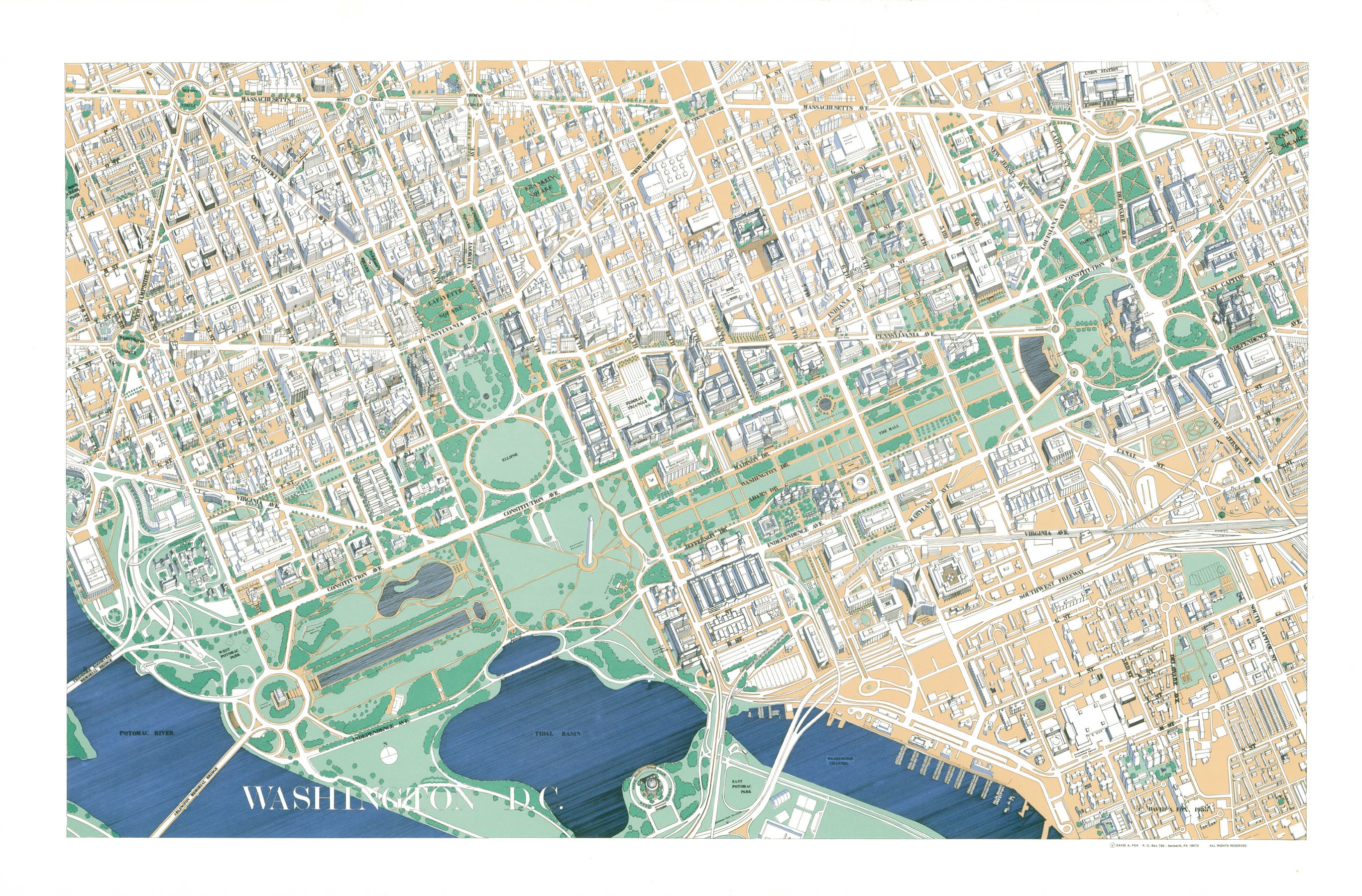 Historic Map Washington DC Axonometric Historic Map 1985, Washington D ...