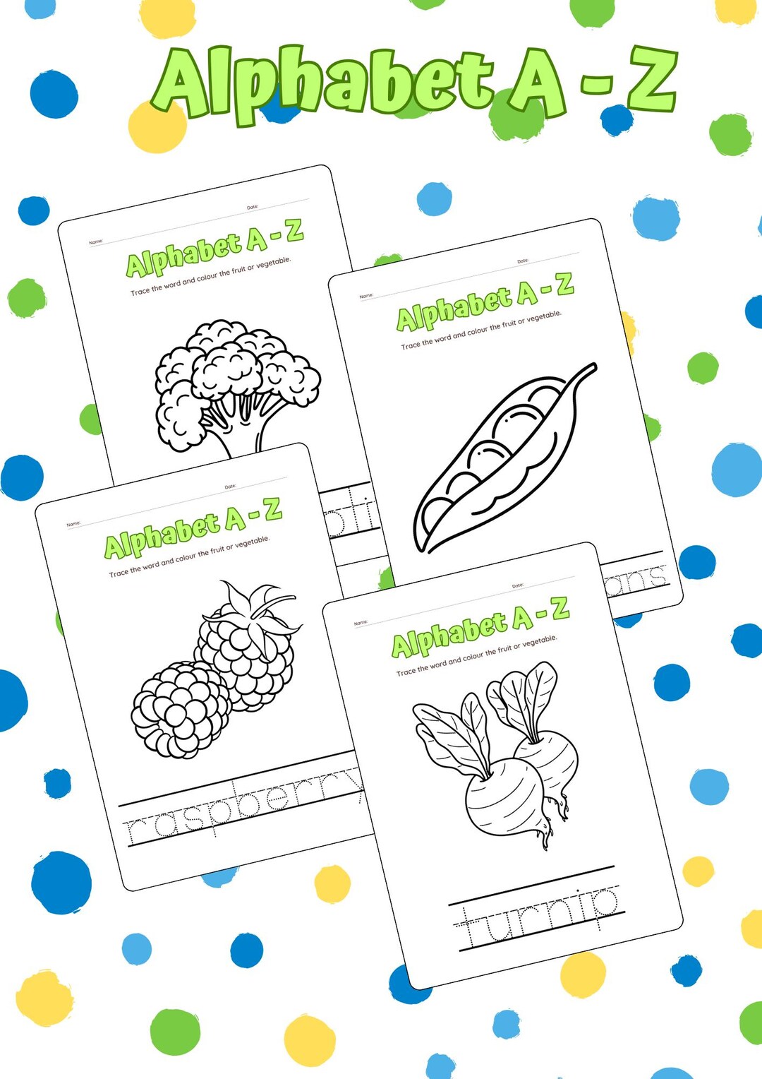 A–Z Fruits & Vegetables Colouring Book | Alphabet Tracing Pages | Early ...