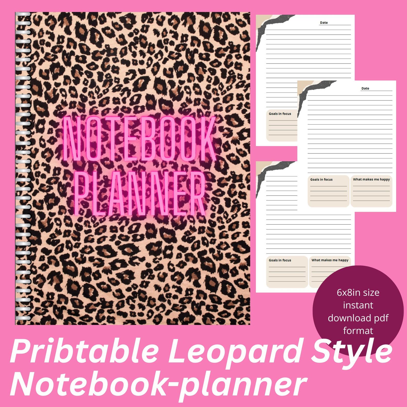 Printable Leopard Planner | 6x8 in Notebook PDF | Instant Download ...
