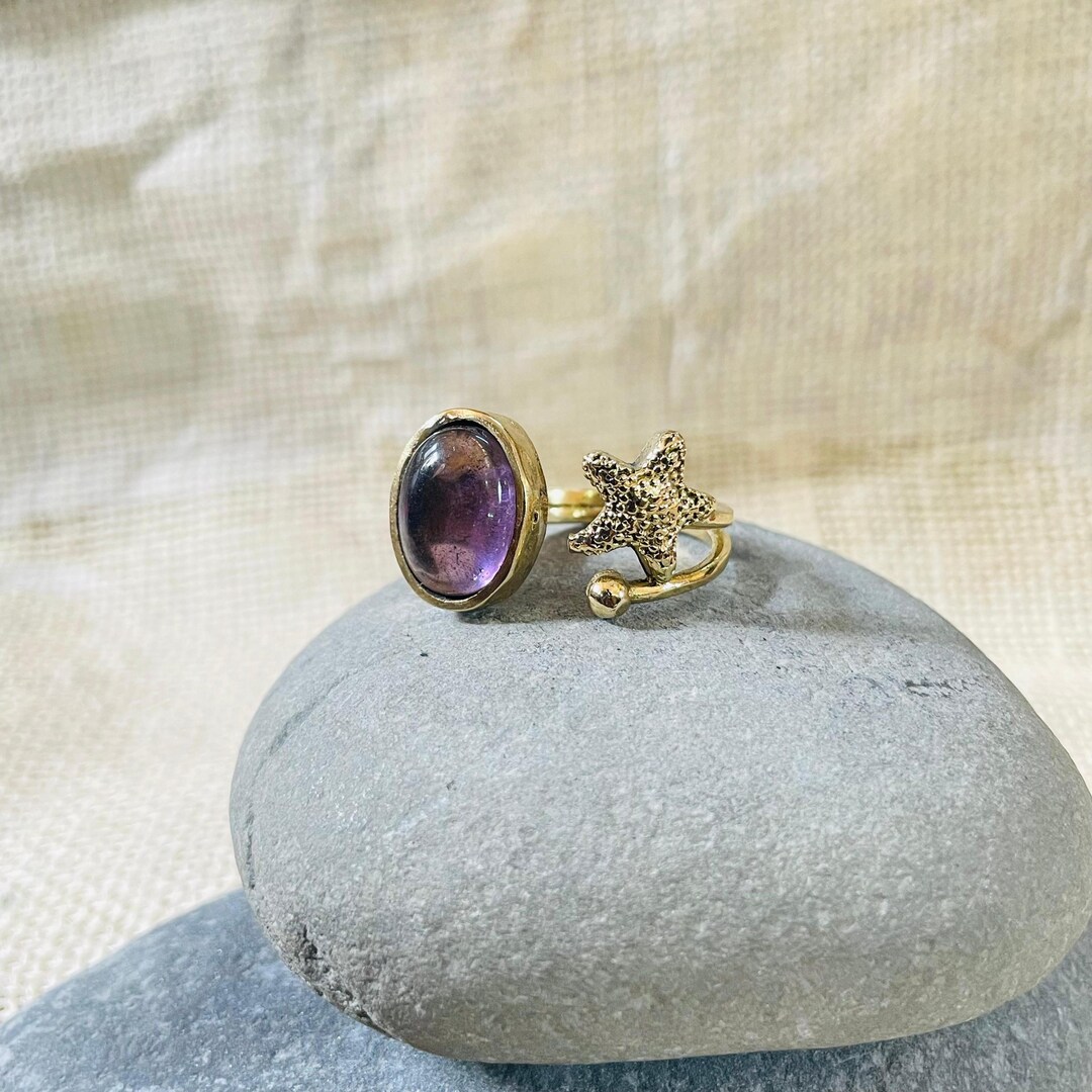 Gold Plated Amethyst Starfish Ring: Ocean Inspired Open Band - Etsy