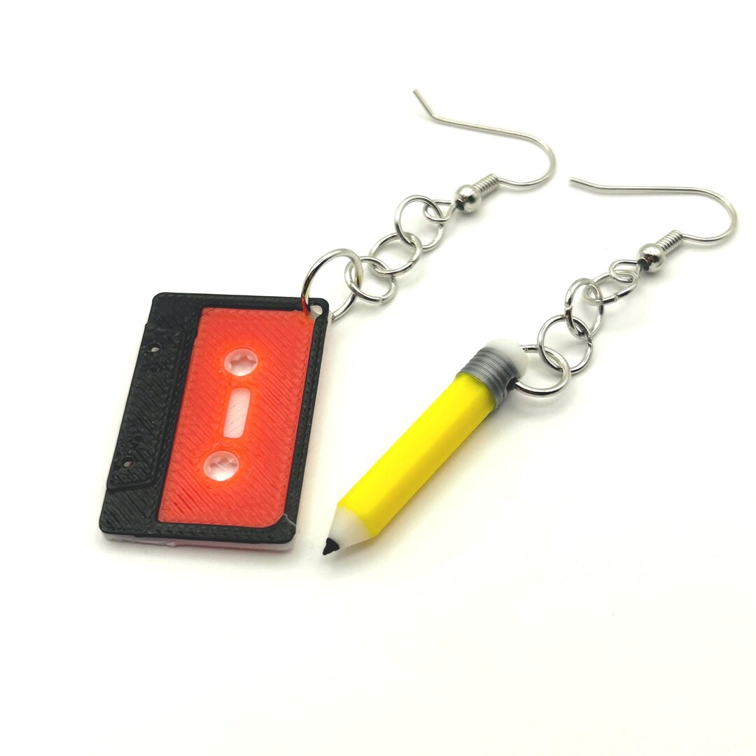 Rewind and Remind - Quirky 3d-printed Cassette & Pencil Earring Set - Etsy