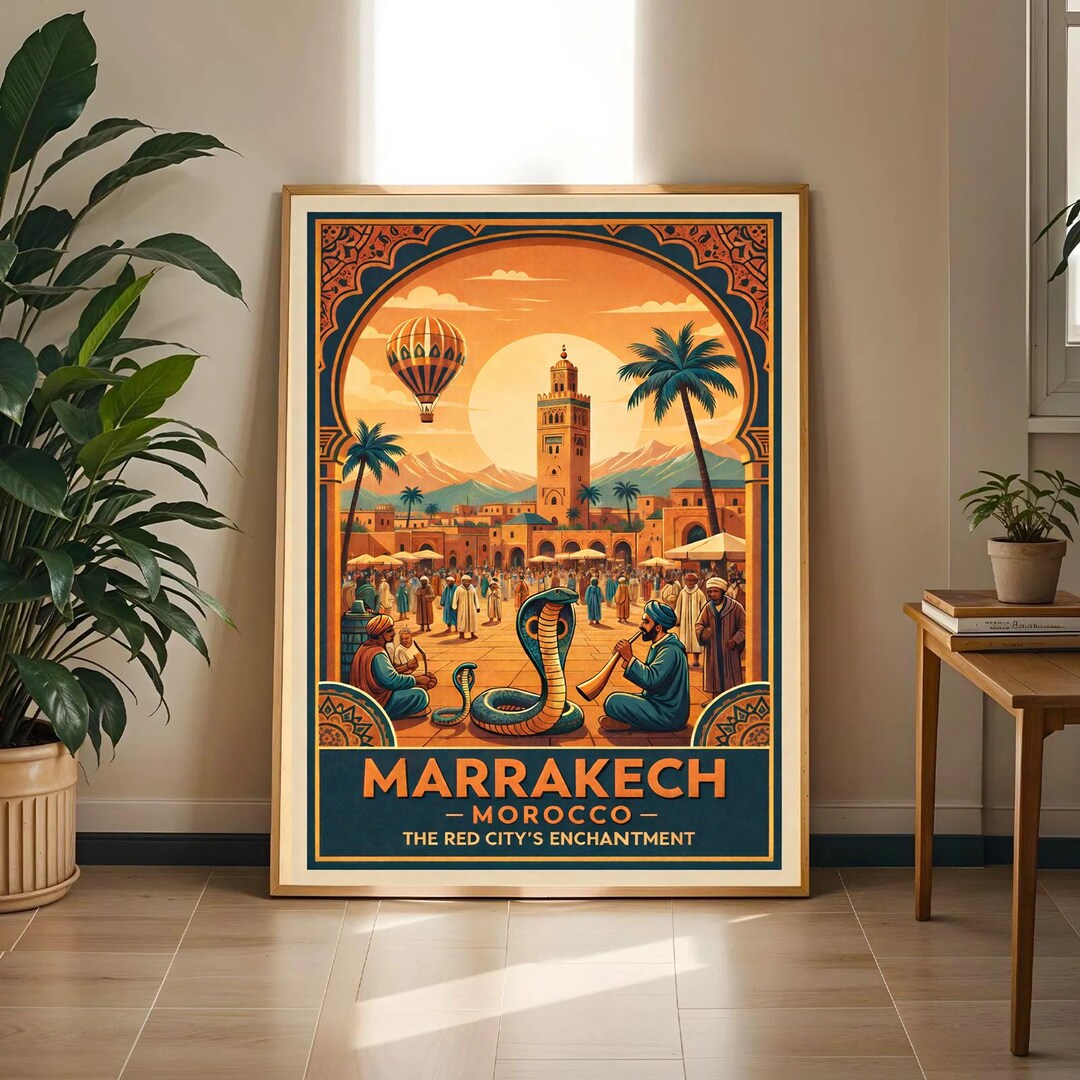 Marrakech Travel Poster Morocco Vintage Wall Art City Print - Etsy