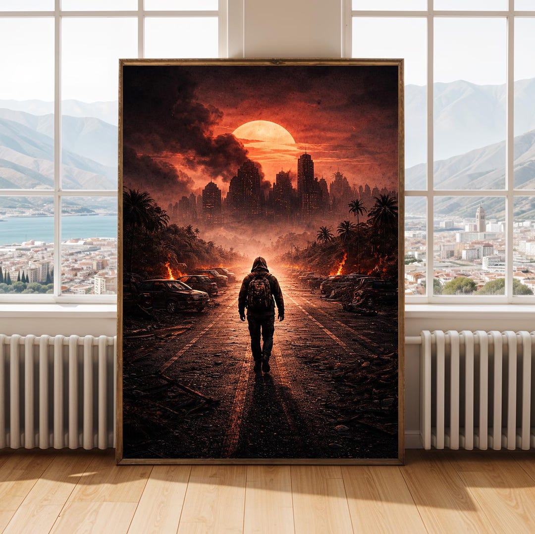 Post Apocalyptic World Poster, Dark Dystopian Ruins Landscape Wall Art ...