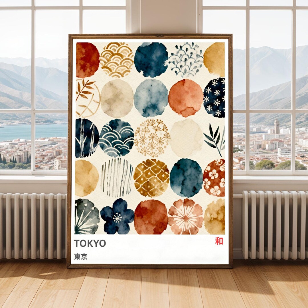 Tokyo Japanese Pattern Poster, Wagara Style Abstract Circle Art Print ...