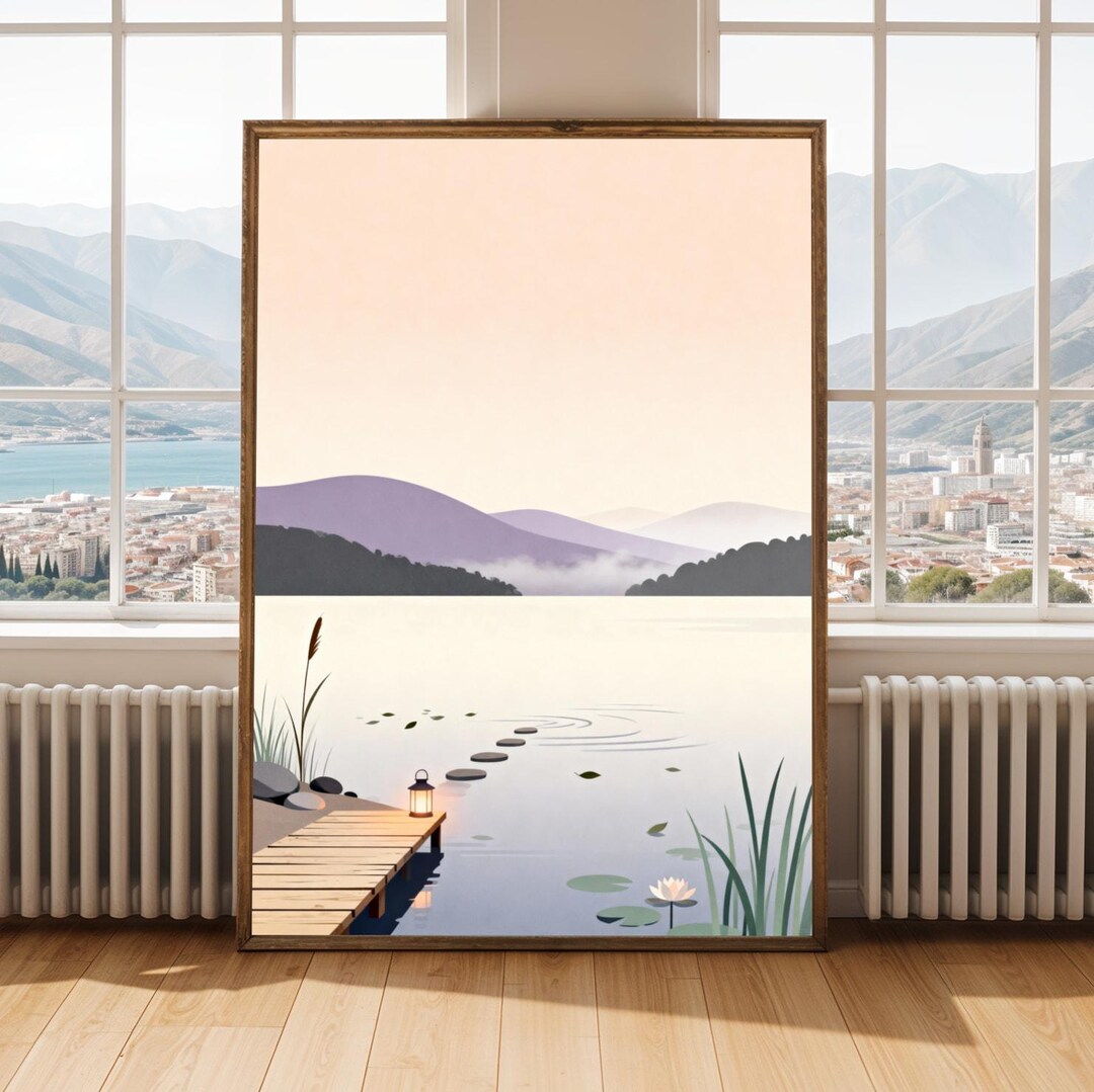 Quiet Lake Art Print – Minimal Landscape Poster, Calm Waters Nature ...